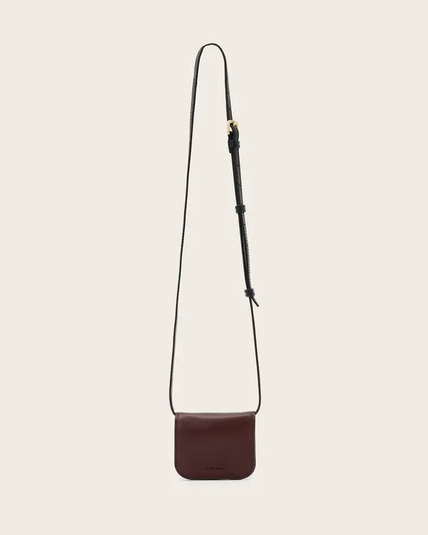 ALLSAINTS Maeve Leather Cardholder Crossbody - Dark Red