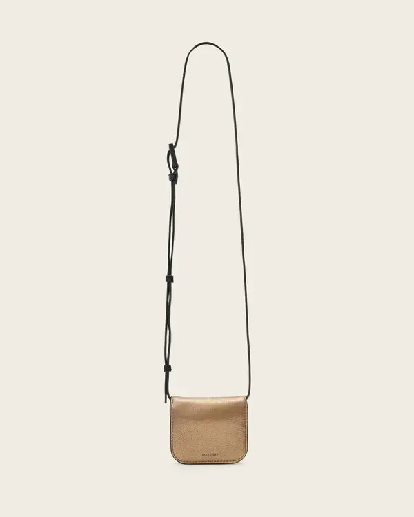 ALLSAINTS Maeve Leather Cardholder Crossbody - Warm Brass