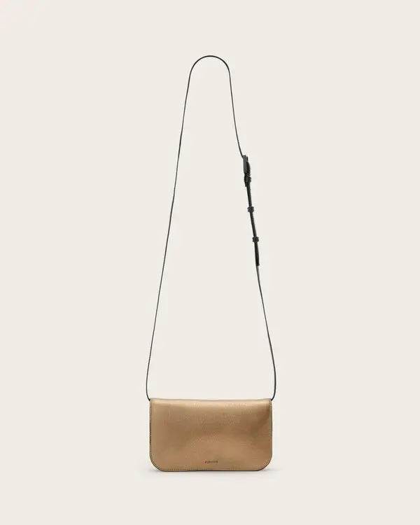 ALLSAINTS Maeve Leather Cardholder Crossbody - Warm Brass
