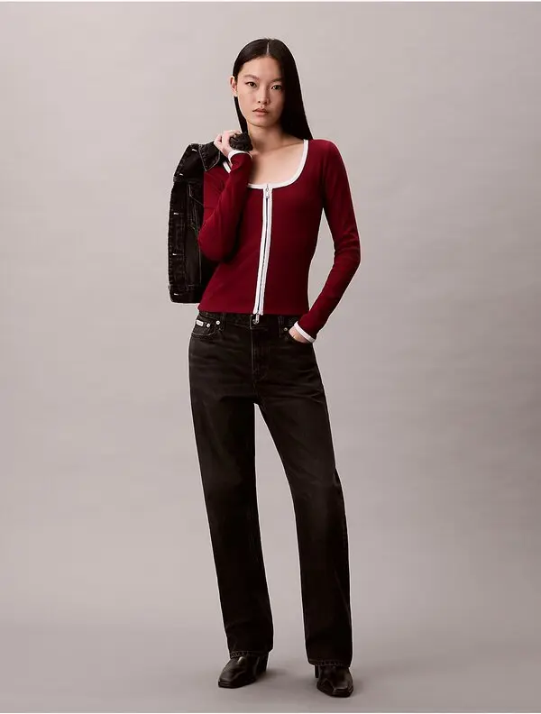 Calvin Klein Contrast Trim Ribbed Cardigan