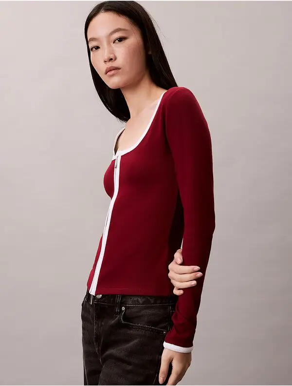 Calvin Klein Contrast Trim Ribbed Cardigan