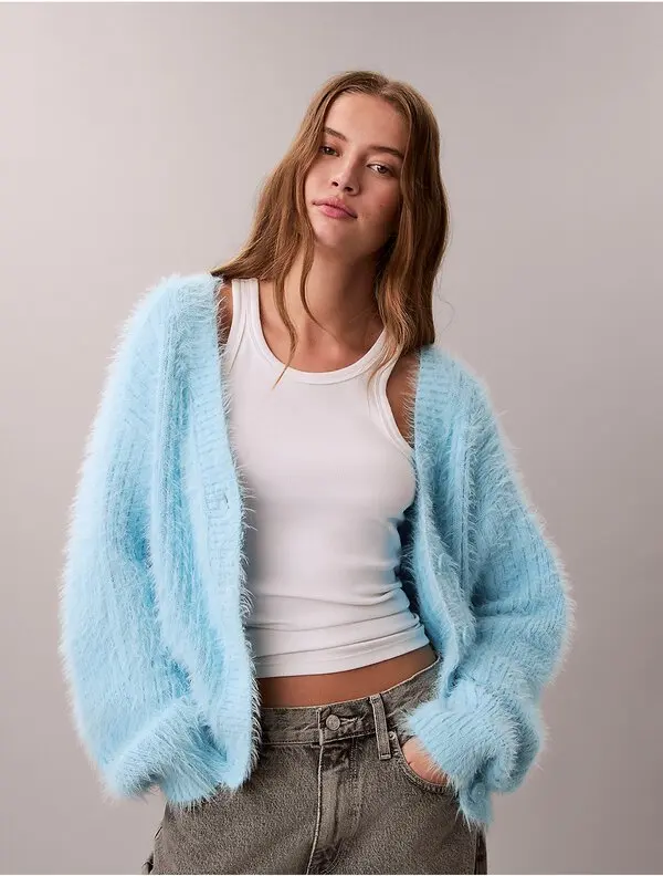 Calvin Klein Soft Cropped Cardigan - Blue Freeze
