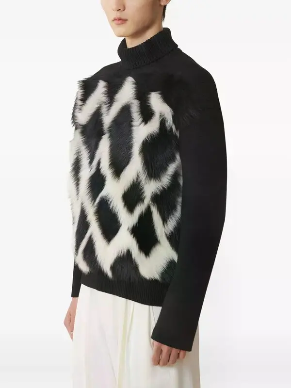 LANVIN High-neck Fur-panel Sweater