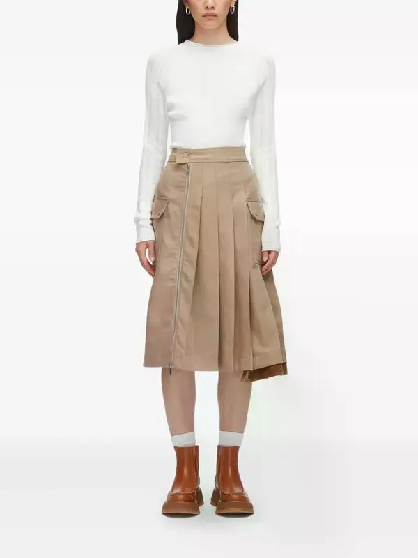 3.1 Phillip Lim Cotton Midi Skirt With Zip And Pleat Detailing