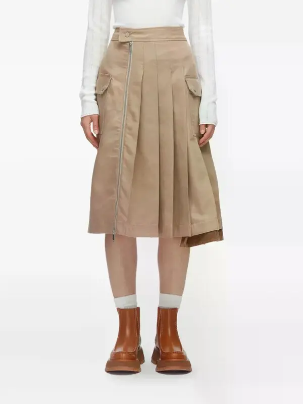 3.1 Phillip Lim Cotton Midi Skirt With Zip And Pleat Detailing