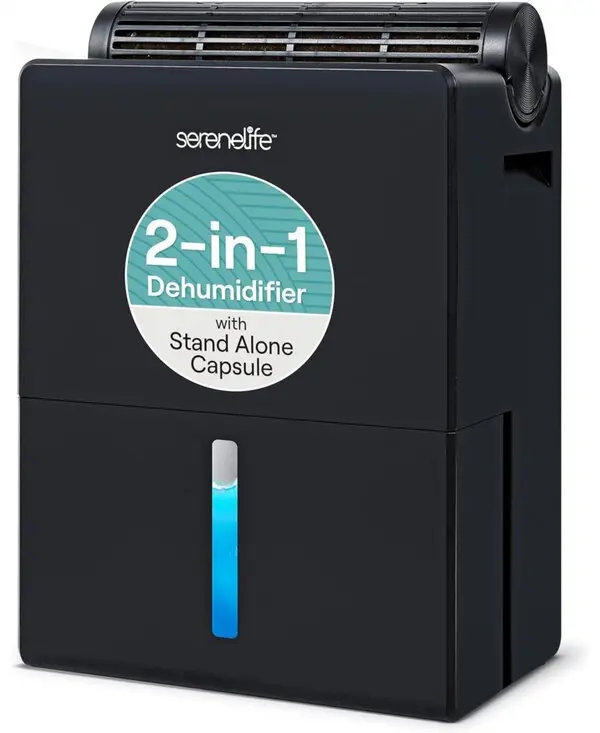 SERENELIFE 2-in-1 Portable Dehumidifier With Removable Cylinder & Drying Base - Black