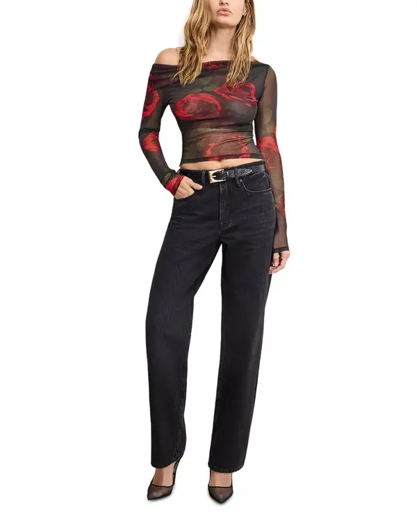 Good American Mesh Ruched Asymmetric Top