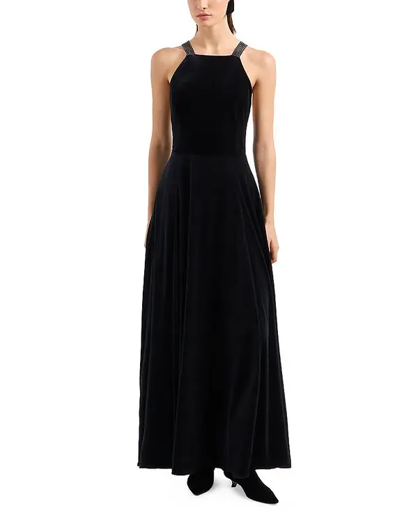 Emporio Armani Rhinestone Strappy Back Maxi Dress