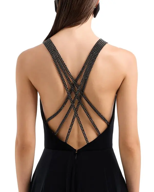 Emporio Armani Rhinestone Strappy Back Maxi Dress