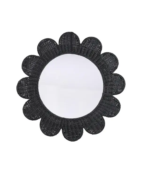 TOV FURNITURE Coralie Rattan Round Mirror - Black