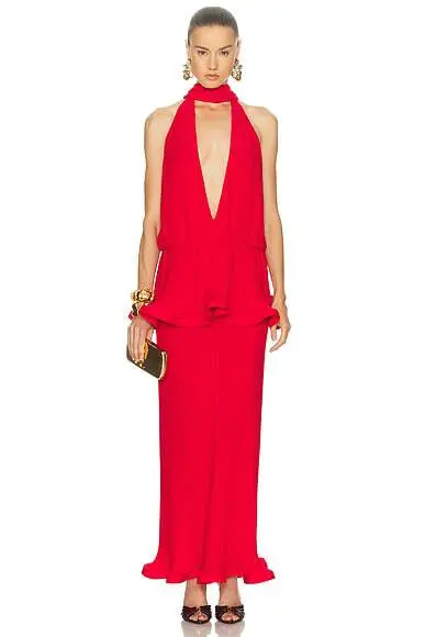 ROWEN ROSE Plunge Neck Long Dress