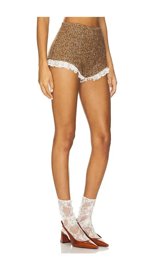 YUHAN WANG Lace Trimmed Herringbone Short