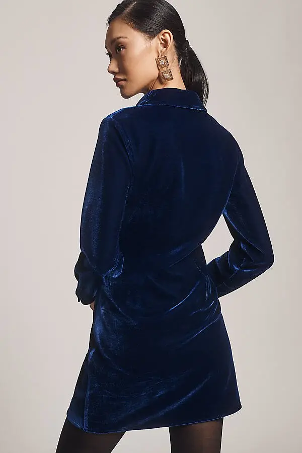 Endless Rose Velvet Mini Shirt Dress In Blue - 30% Off | Editorialist