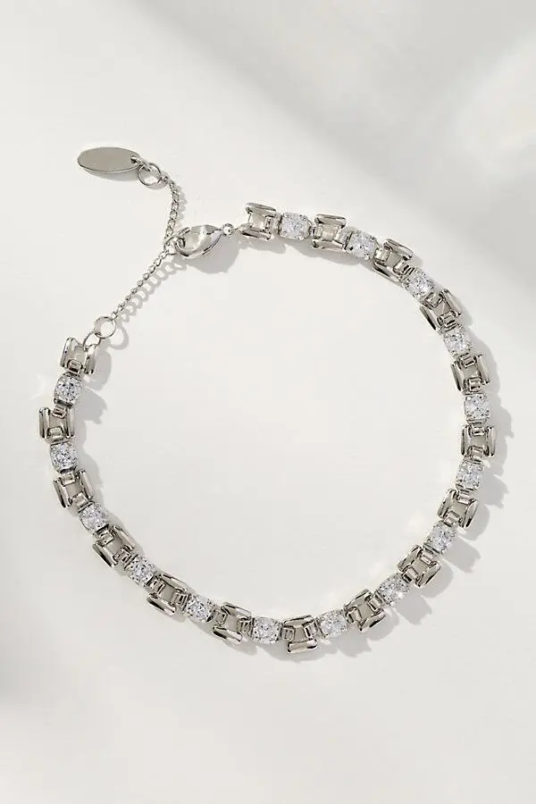 Anthropologie Crystal Chain Link Bracelet - Silver