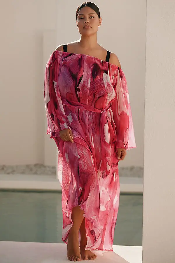 VILLA FRESCA Pleated Cover-up Maxi Dress - Fushsia Ink