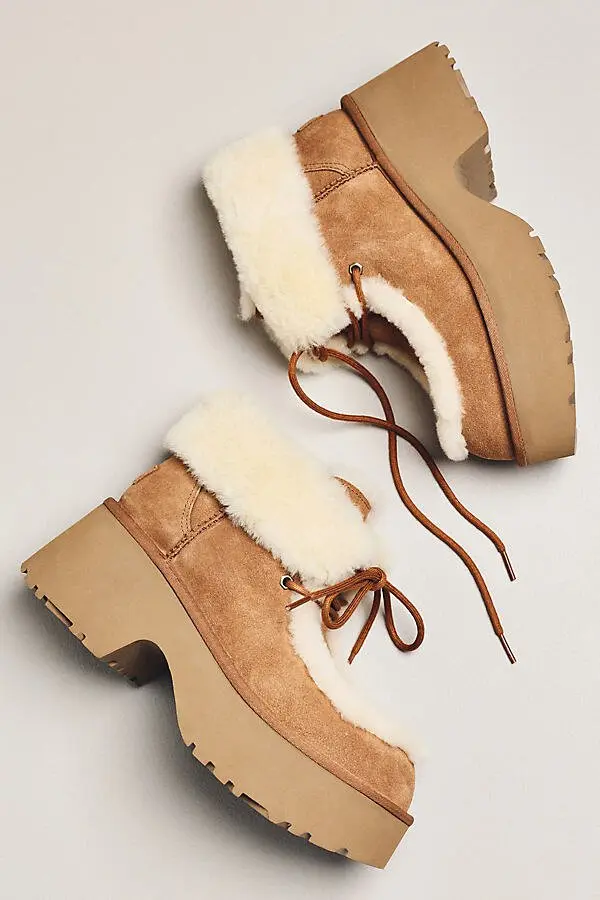 UGG Esmee Suede Lace-up Platform Boots - Chestnut