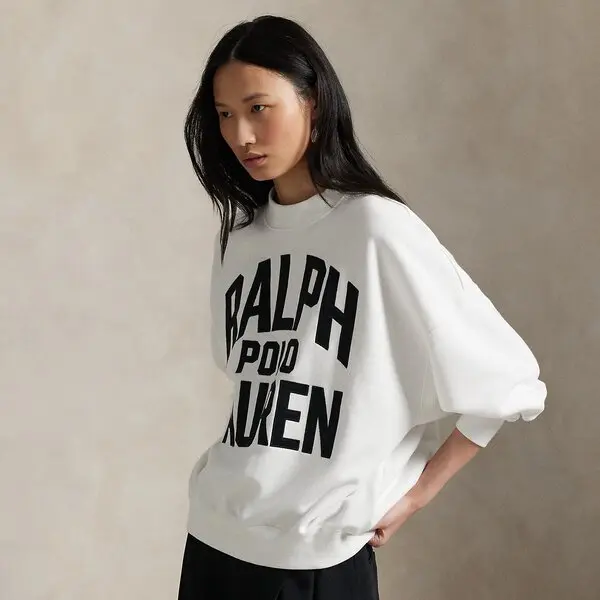 Ralph Lauren Satin Logo Fleece Crewneck - White
