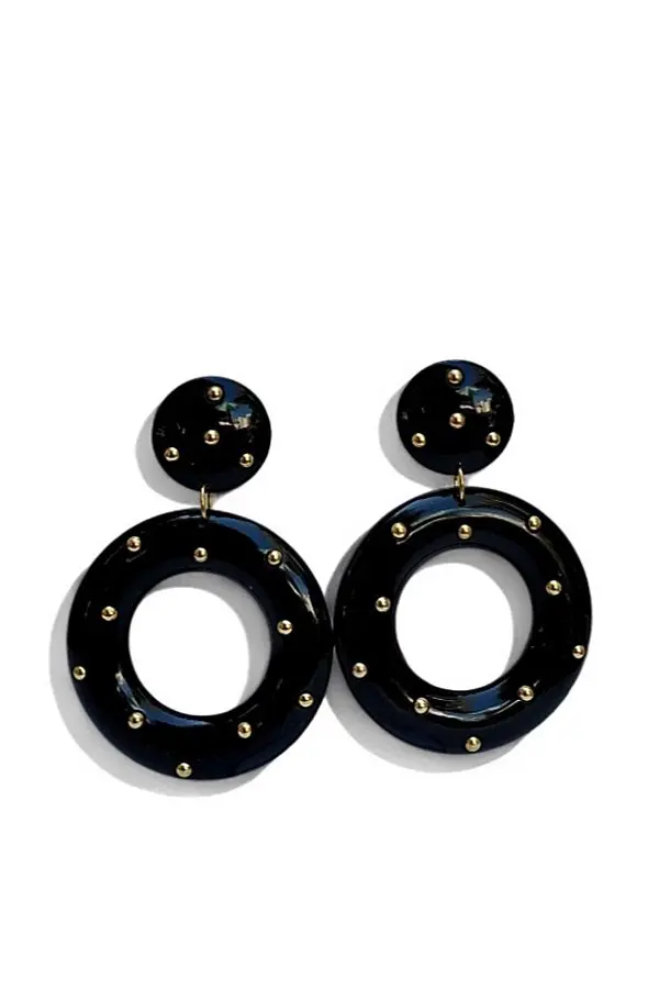 GARBAGE SOUP 1980's Studded Hoop Clip-on Earrings - Black