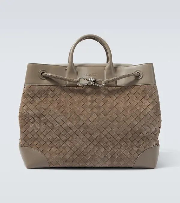 Bottega Veneta Andiamo Voyager Suede And Leather Tote Bag - Grey