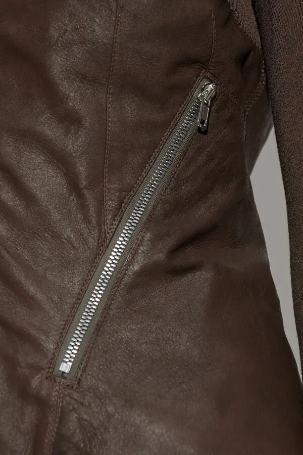 Rick Owens Naska' Leather Jacket - Brown