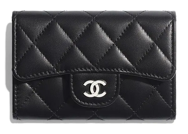 Chanel Classic Card Holder Quilted Silvertone - Black