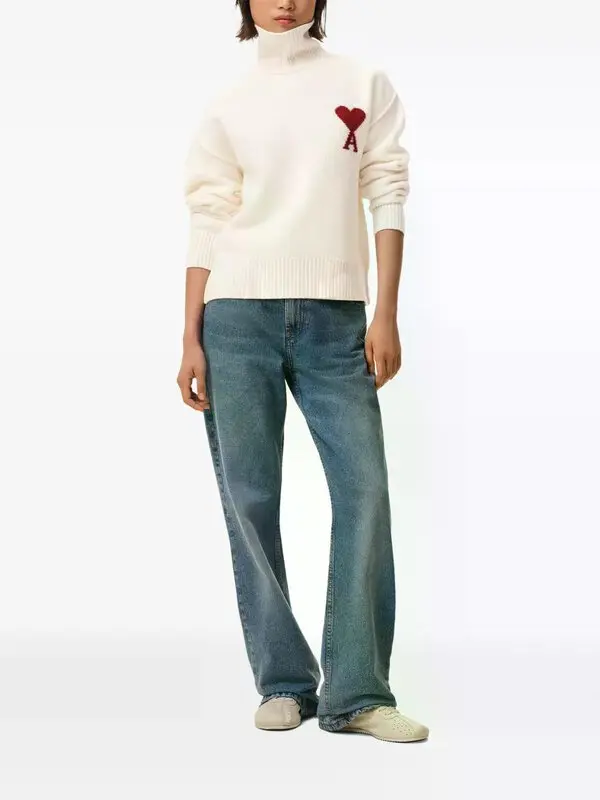 Ami De Coeur Logo Roll Neck Sweater - Neutrals