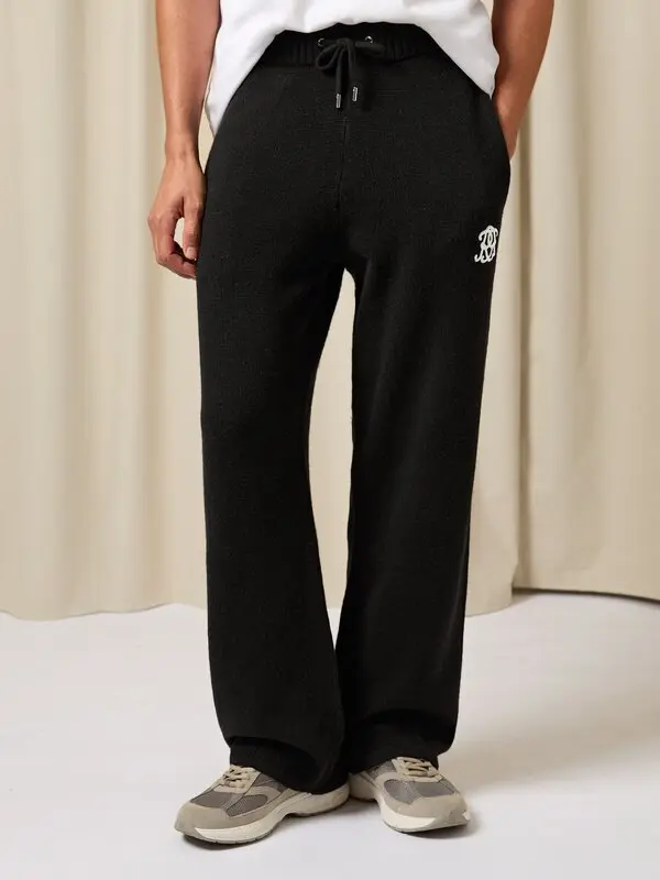 REISS Blake Monogram Wool Wide-leg Knitted Joggers - Black