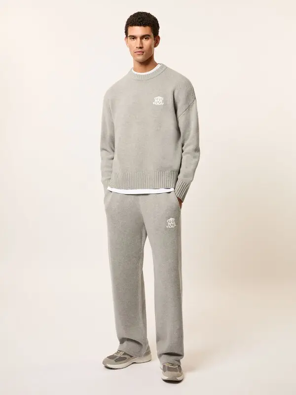 REISS Blake Monogram Wool Wide-leg Knitted Joggers - Grey Melange
