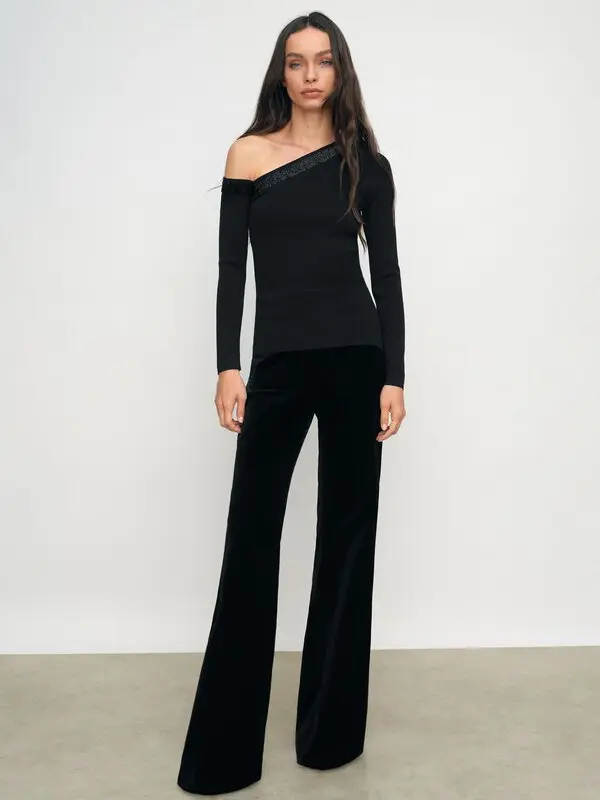 REISS Maddie Bead-detail Off-shoulder Knit Top