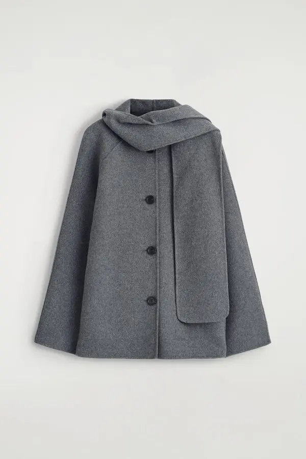 Cos Double-faced Wool Scarf Jacket - Gray