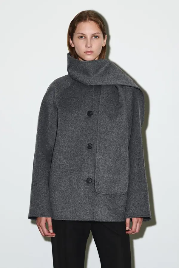 Cos Double-faced Wool Scarf Jacket - Gray