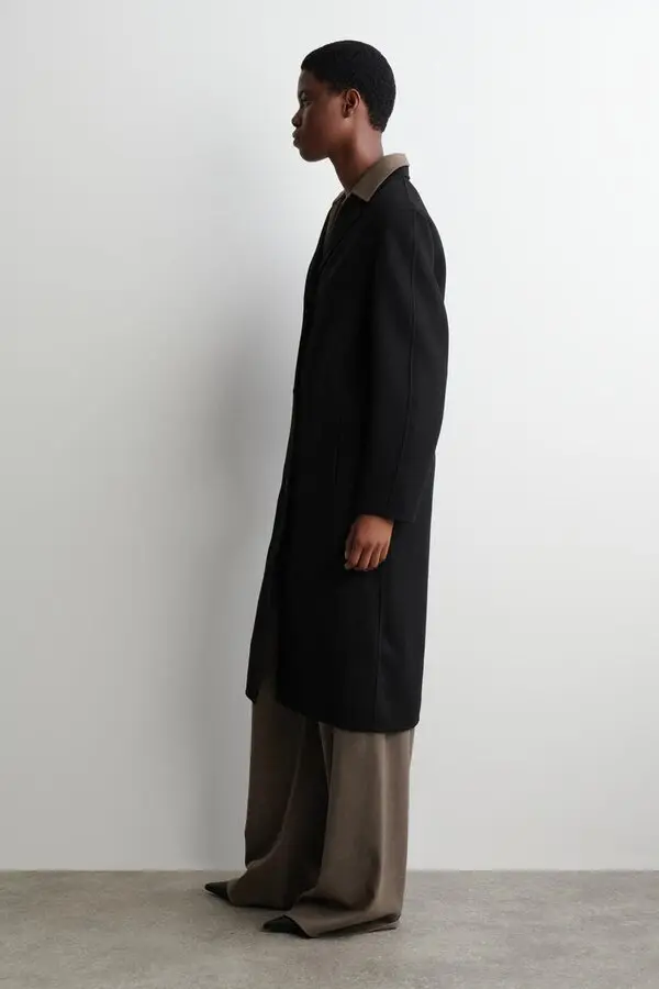 Cos Double-faced Wool Long Coat - Black