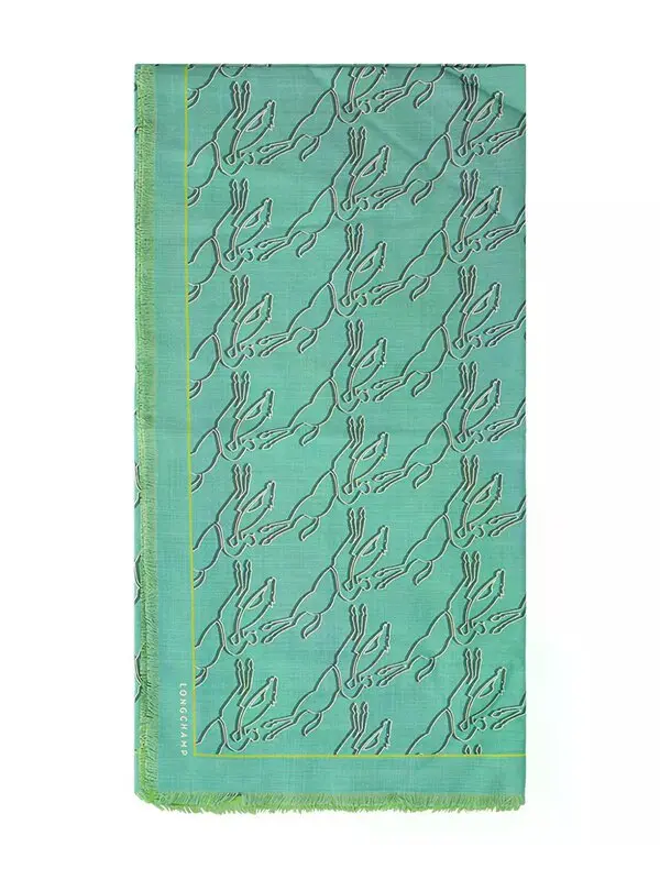 Longchamp Fringed Horse-motif Scarf - Green