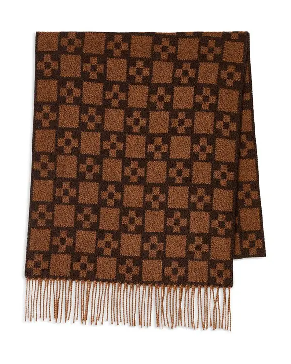 Sandro Geo Pattern Wool Scarf - Cognac