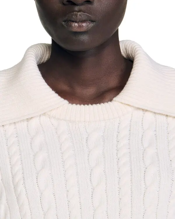 Sandro Cable Knit Wool Sweater - Ecru