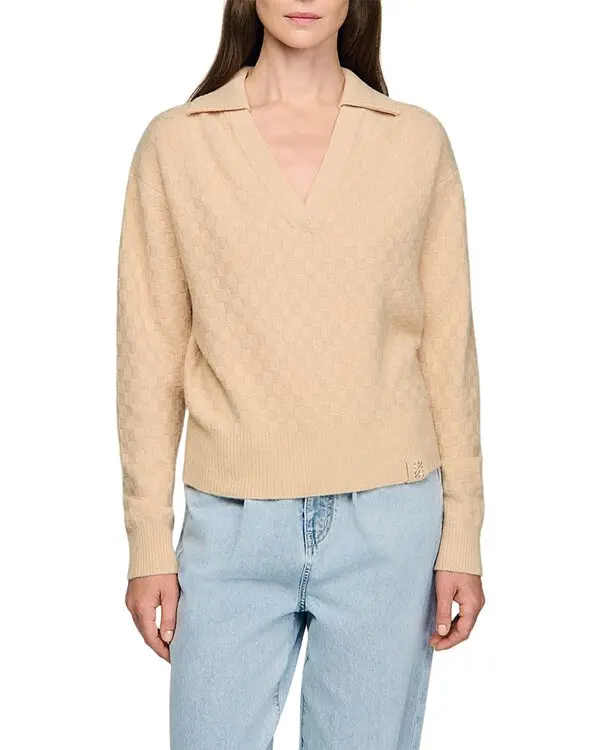 Sandro Numae Collared Sweater - Beige