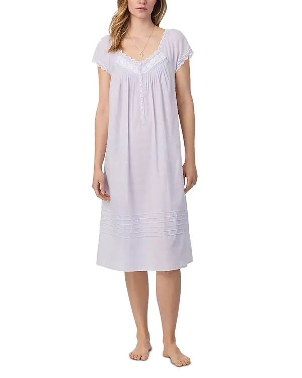 Eileen West Floral Lace Trim Waltz Nightgown - Lavender