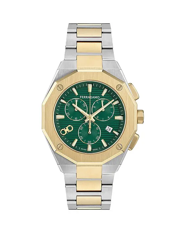 FERRAGAMO Edge Chrono Bracelet Watch, 42mm - Green/two Tone