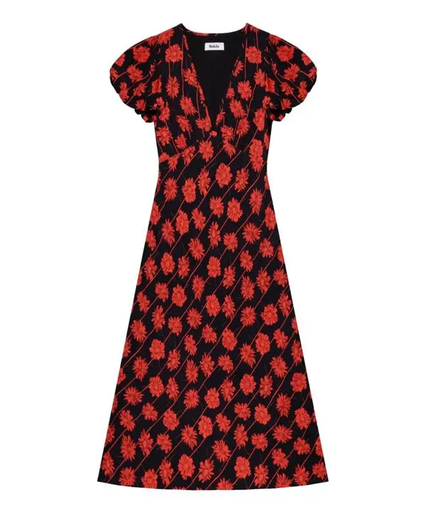 RO&ZO Printed V-neck Dress - Red