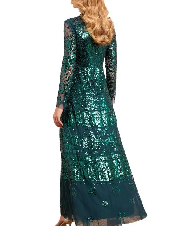 NEEDLE & THREAD Aurora Long Sleeve Gown - Emerald