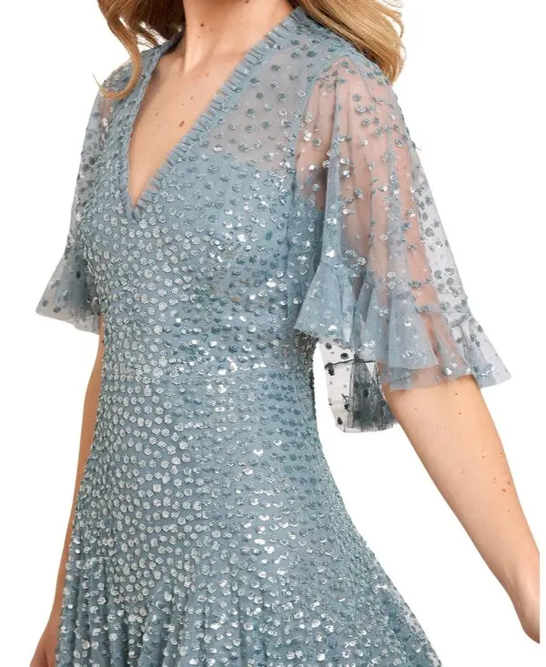 NEEDLE & THREAD Dappled Sequin Cape Ankle Gown - Thistle Blue