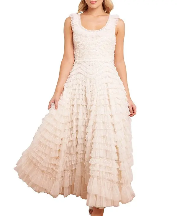 Needle & Thread Hattie Scoop Neck Ankle Gown In Cream | Editorialist