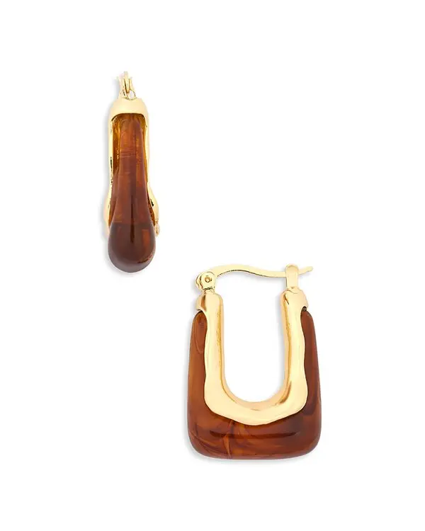 Aqua Resin Hoop Earrings - Gold