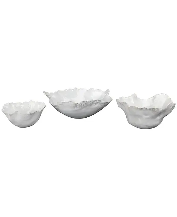 JAMIE YOUNG CO. Fleur Ceramic Decorative Bowls, Set Of 3 - White