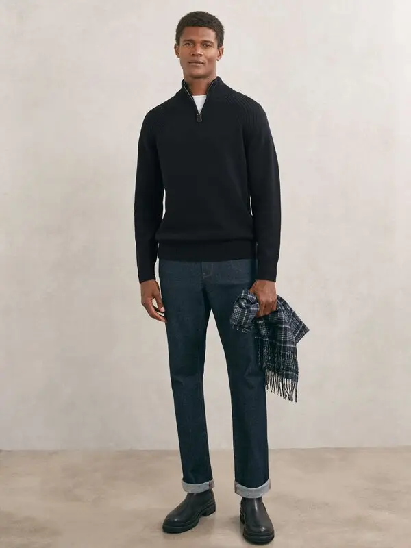 REISS Wool And Cashmere Half-zip Jumper - Navy