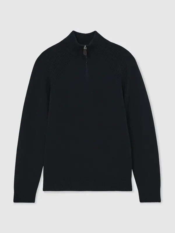 REISS Wool And Cashmere Half-zip Jumper - Navy