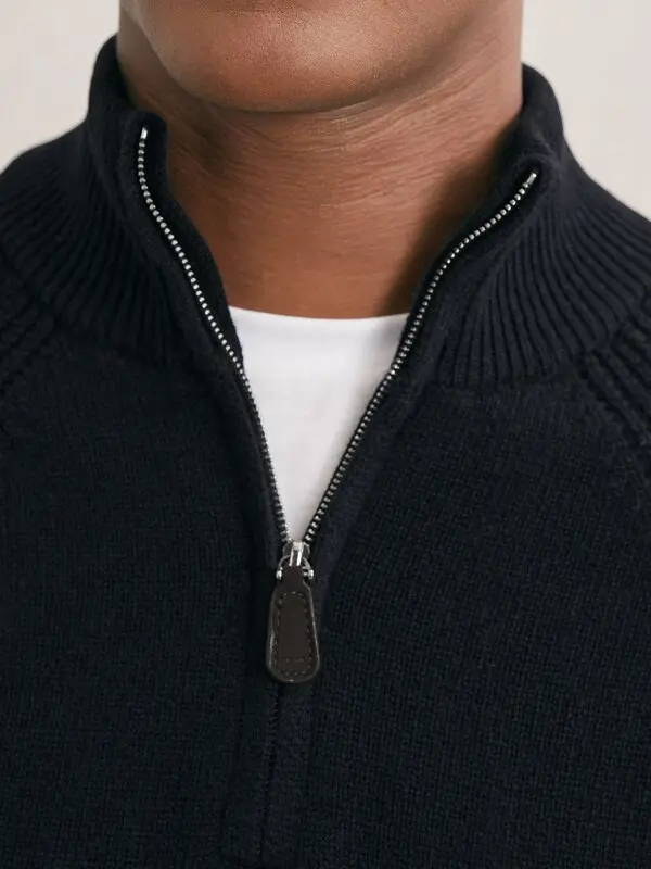 REISS Wool And Cashmere Half-zip Jumper - Navy