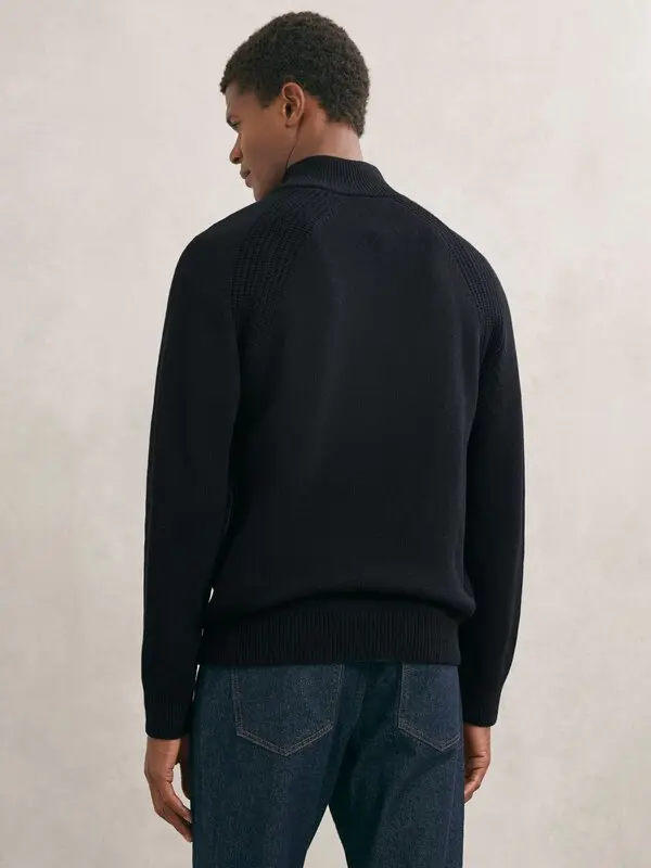 REISS Wool And Cashmere Half-zip Jumper - Navy