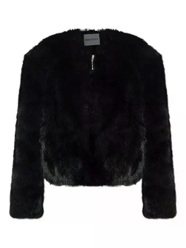 STAND STUDIO Faux Fur Zip-up Jacket - Black