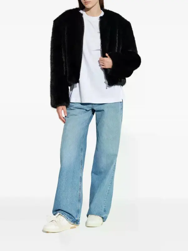 STAND STUDIO Faux Fur Zip-up Jacket - Black